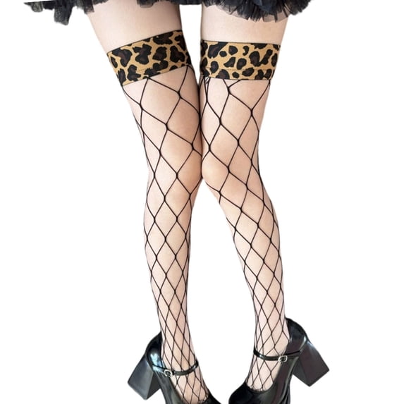 1 Pair Stretchy Over The Knee Fishnets Stockings With Leopards Pattern ...