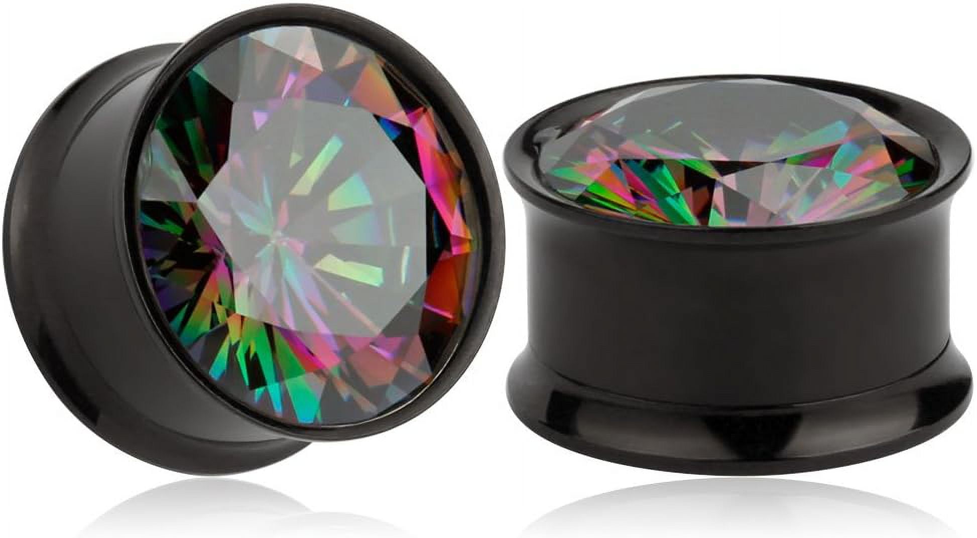 1 Pair Summer Gauges for Ears Color-Zircon Black Stainless Steel Ear ...