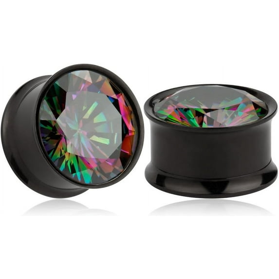 1 Pair Summer Gauges for Ears Color-Zircon Black Stainless Steel Ear ...