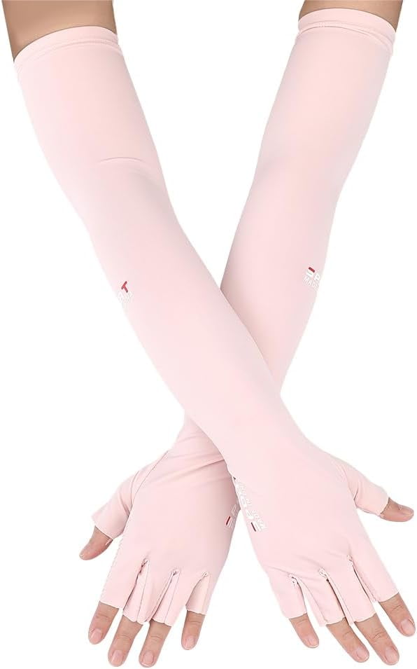1 Pair Sun Protection Gloved Arm Sleeves 483x110x5mm Pink Polyester ...