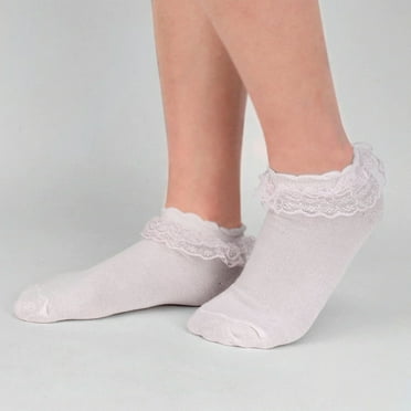 Skeleteen White Ruffled Anklet Socks - Frilly White Opaque Lace Ruffles ...