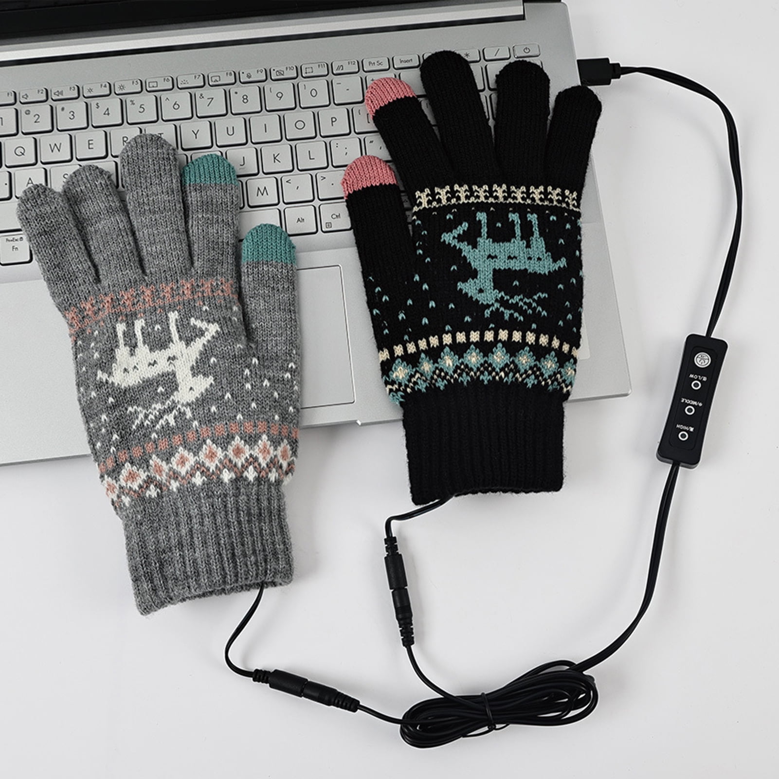 1 Pair USB Charging Heated Gloves Touchscreen Adjustable 3 Heat Levels ...