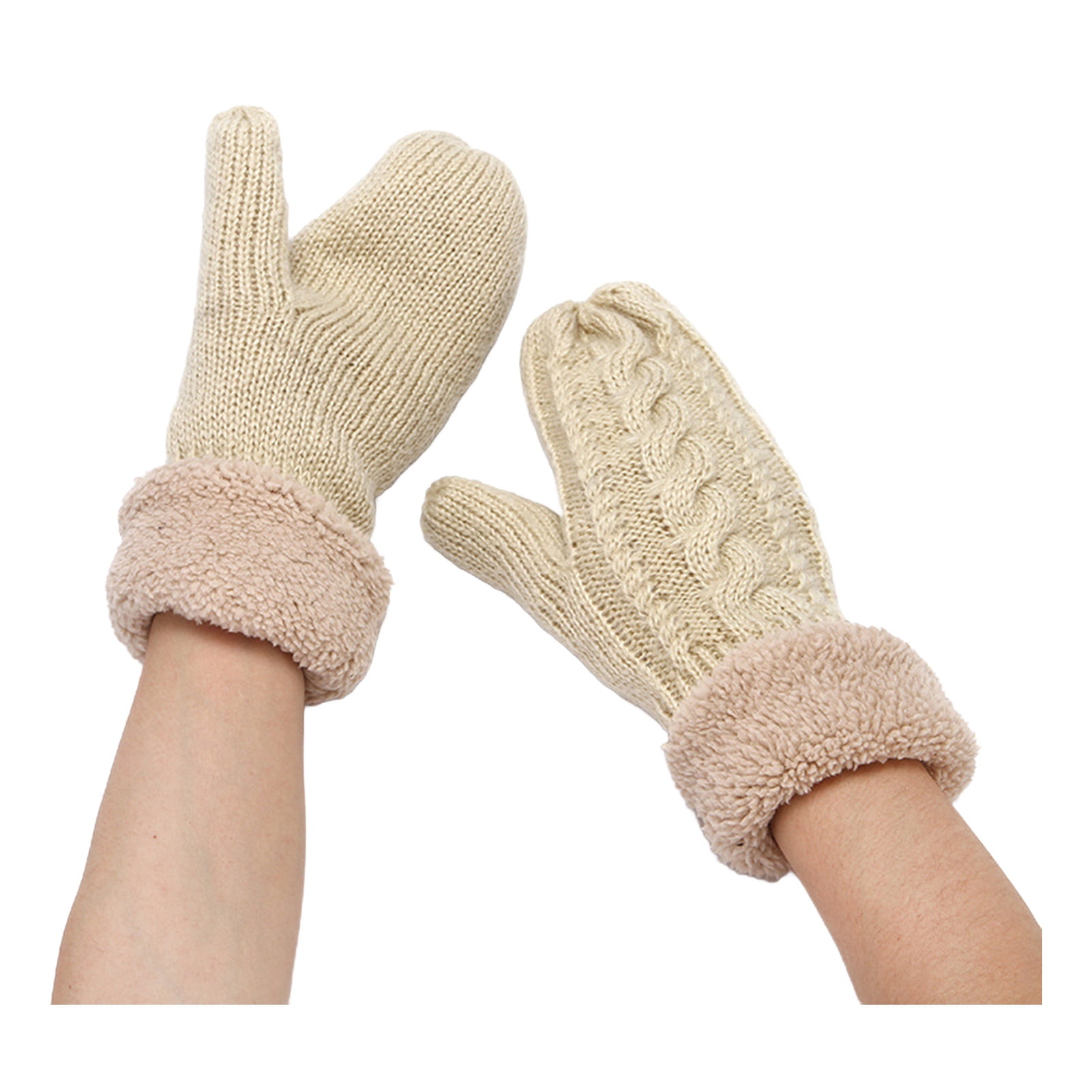 1 Pair Unisex Winter Mittens Double-layer Twisted Texture Thickened ...