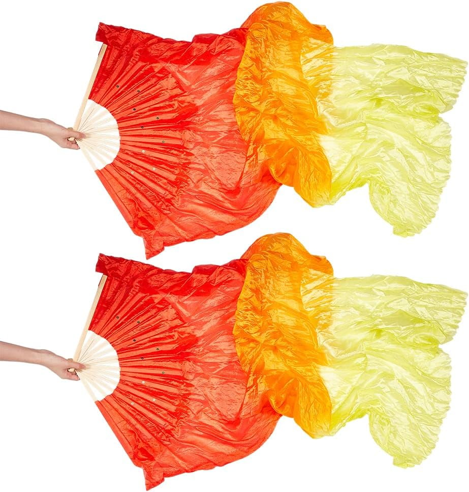 1 Pair Veil Dance Fans Bamboo Belly Dance Fans Veils National Dance Fan ...