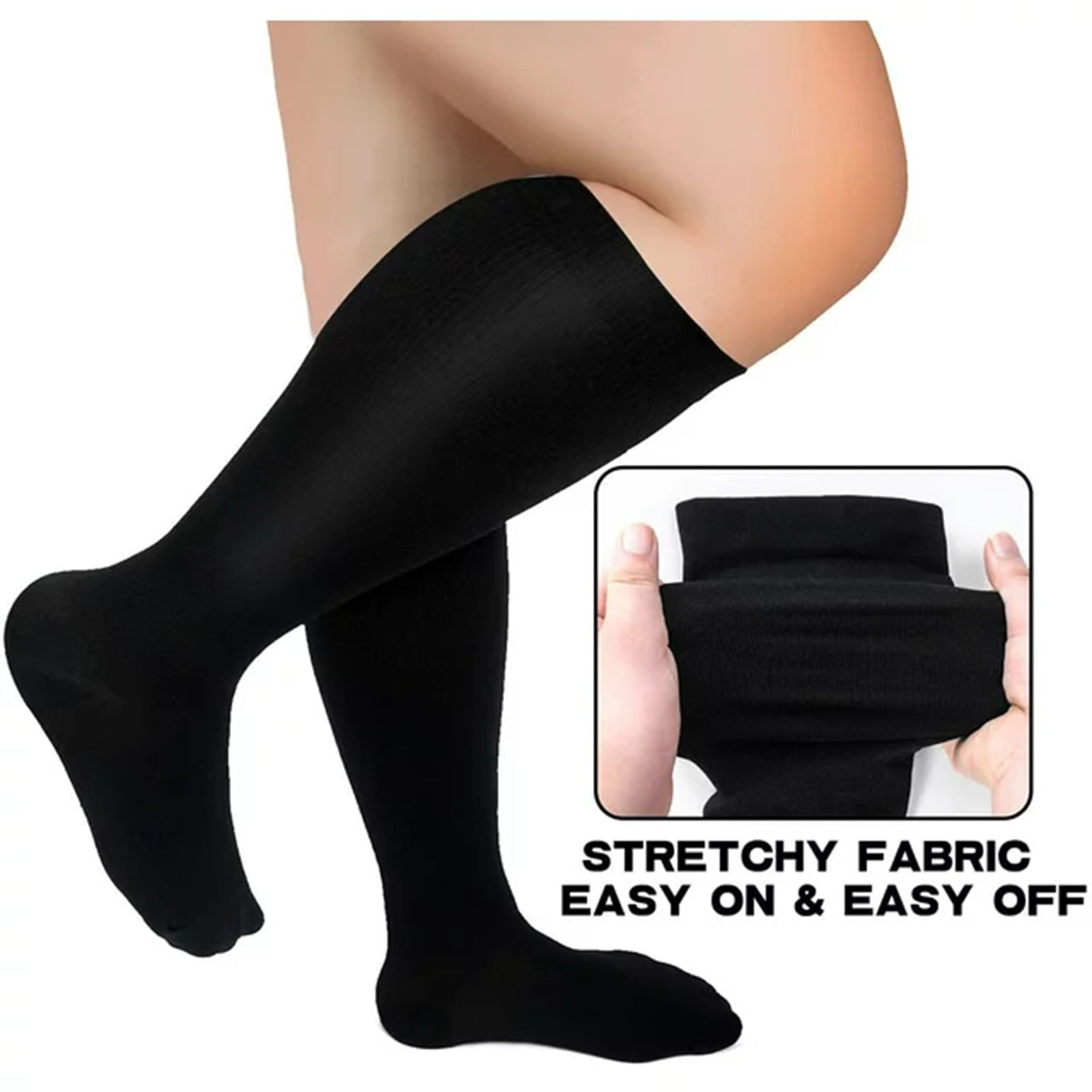 1 Pair Wide Calf Compression Socks Breathable Knee High Support ...
