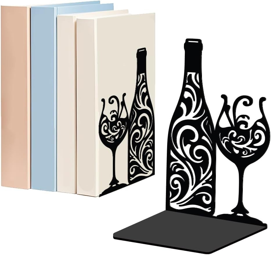 1 Pair Wine Metal Bookends for Shelves Decorative Wine Glass Heavy Duty ...