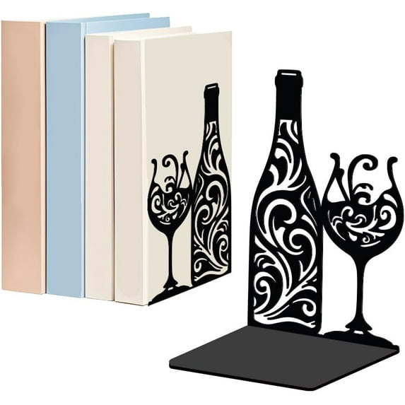 1 Pair Wine Metal Bookends for Shelves Decorative Wine Glass Heavy Duty ...