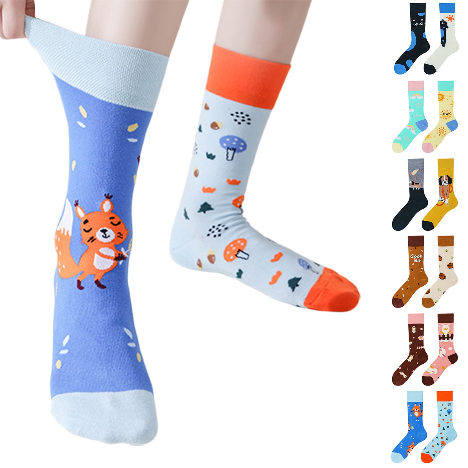 1 Pair Winter Cartoon Socks Asymmetric Animal Printing Piled Socks Mid ...