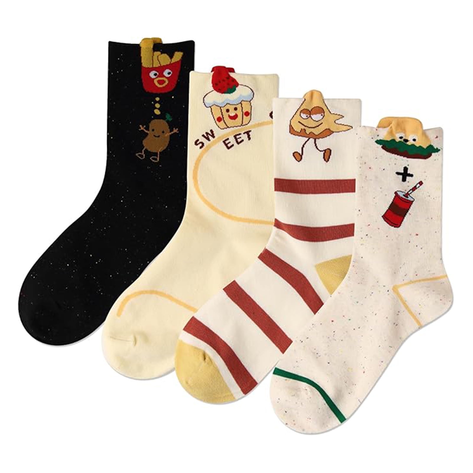 1 Pair Winter Cartoon Socks Japanese Style Burger Chips Pattern Mid ...