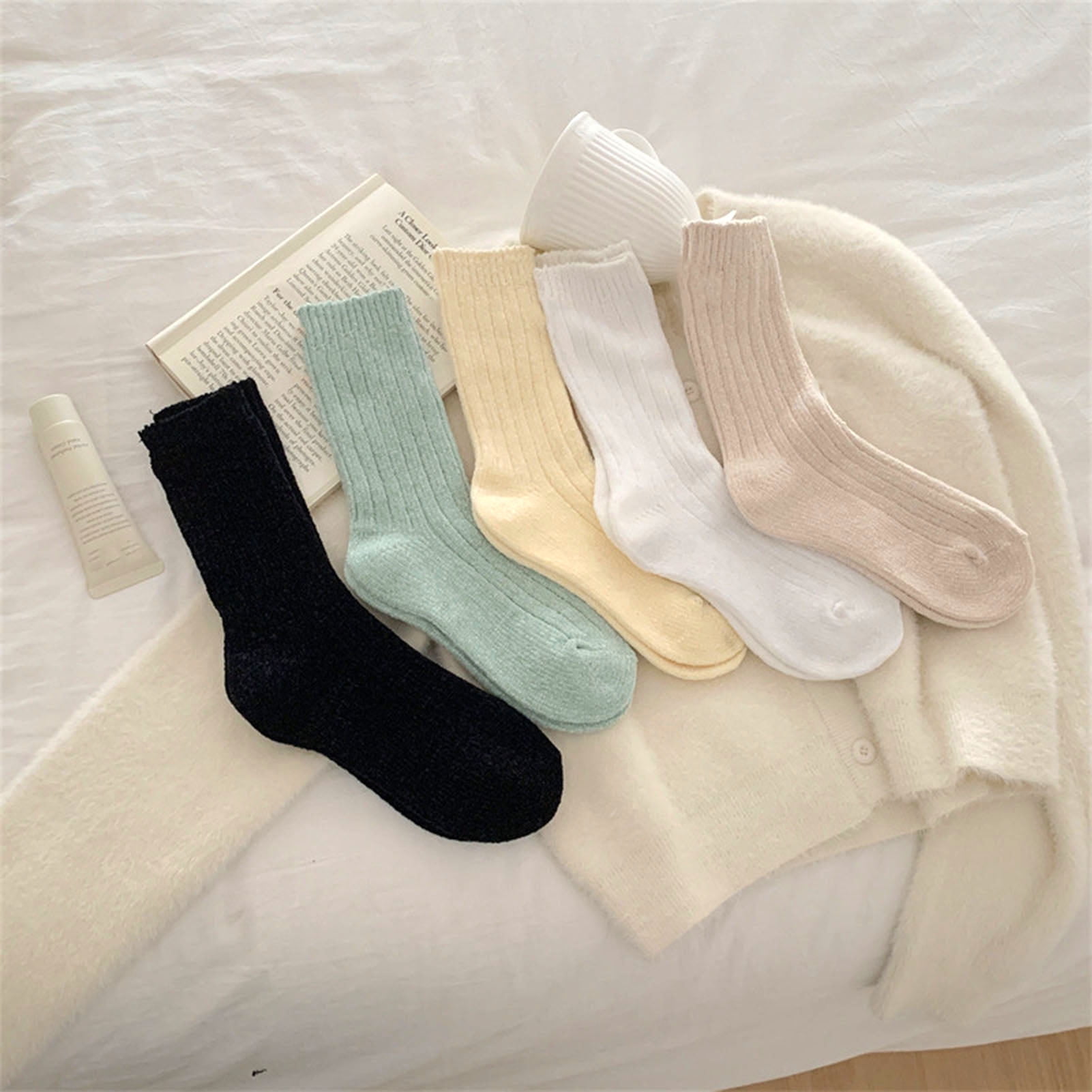 1 Pair Winter Socks Mid tube Solid Color Knitted Anti slip Great ...
