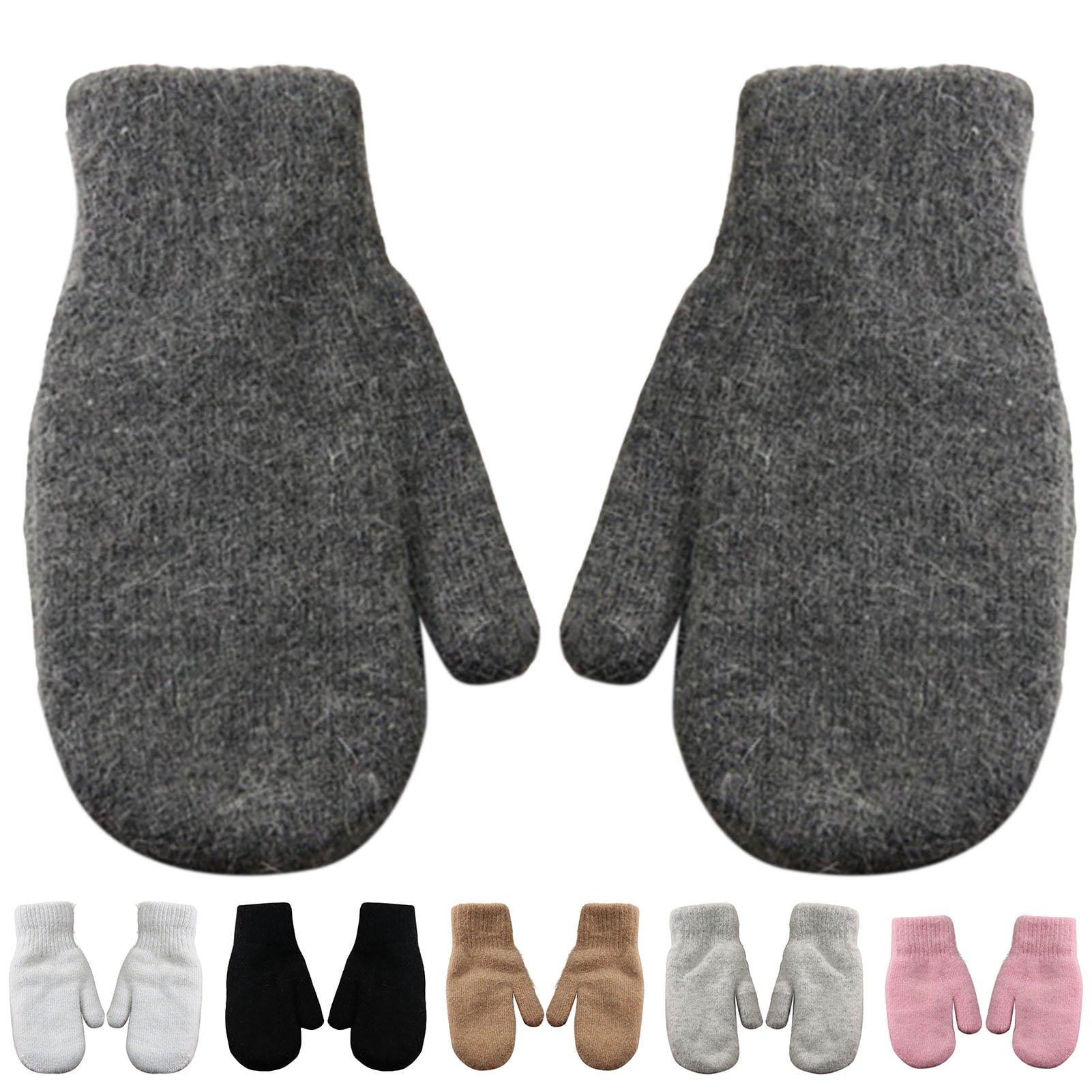 1 Pair Women Mittens Double-layers Cute Stretchy Soft Thickened Cold ...