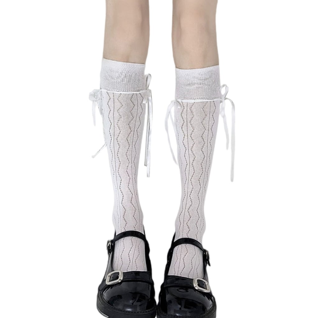 1 Pair Women Ruffle Socks Girl Lace Topped Calf Socks Frilly Socks with ...