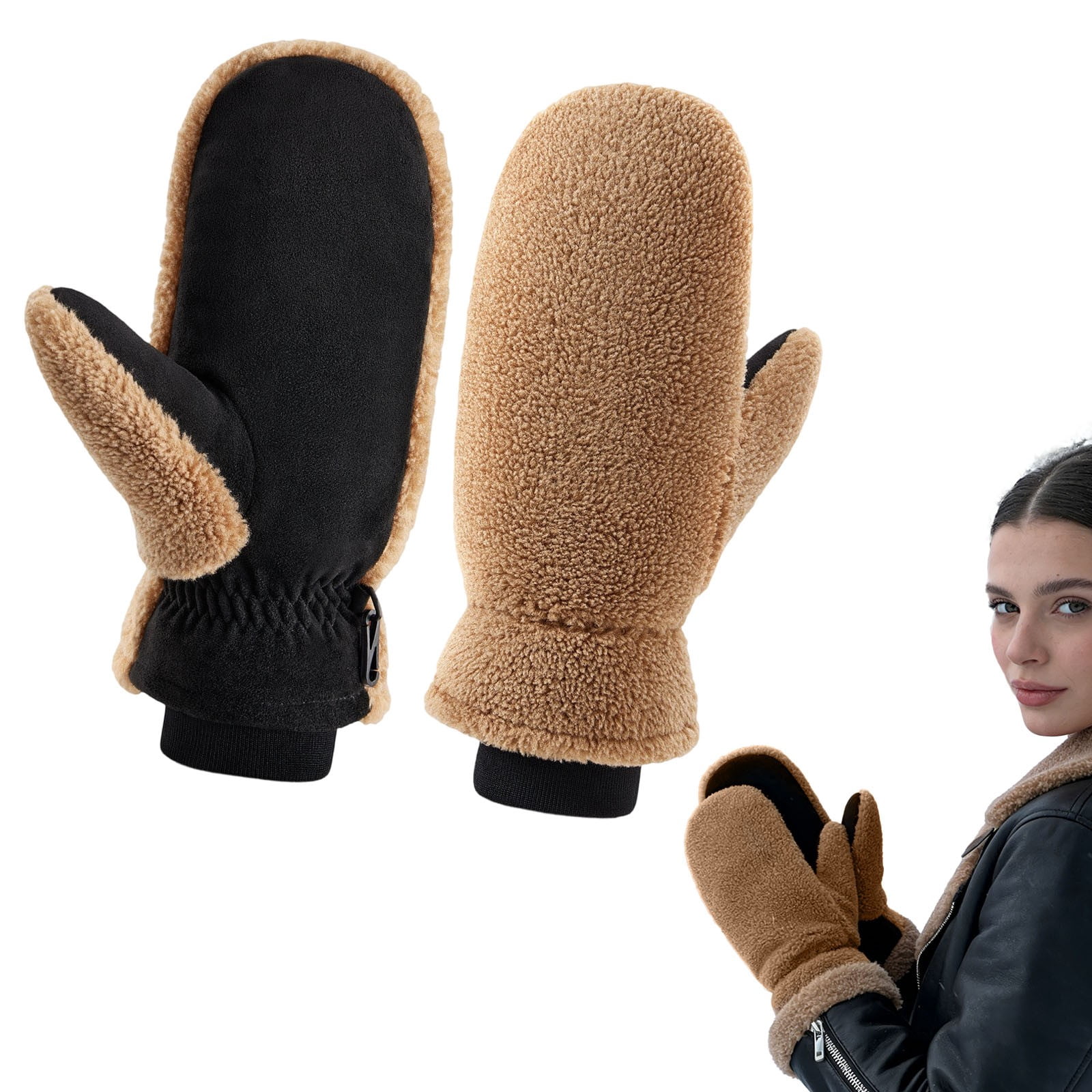 1 Pair Women'S Sherpa Mittens With Finger Flap, Mittens With Finger ...