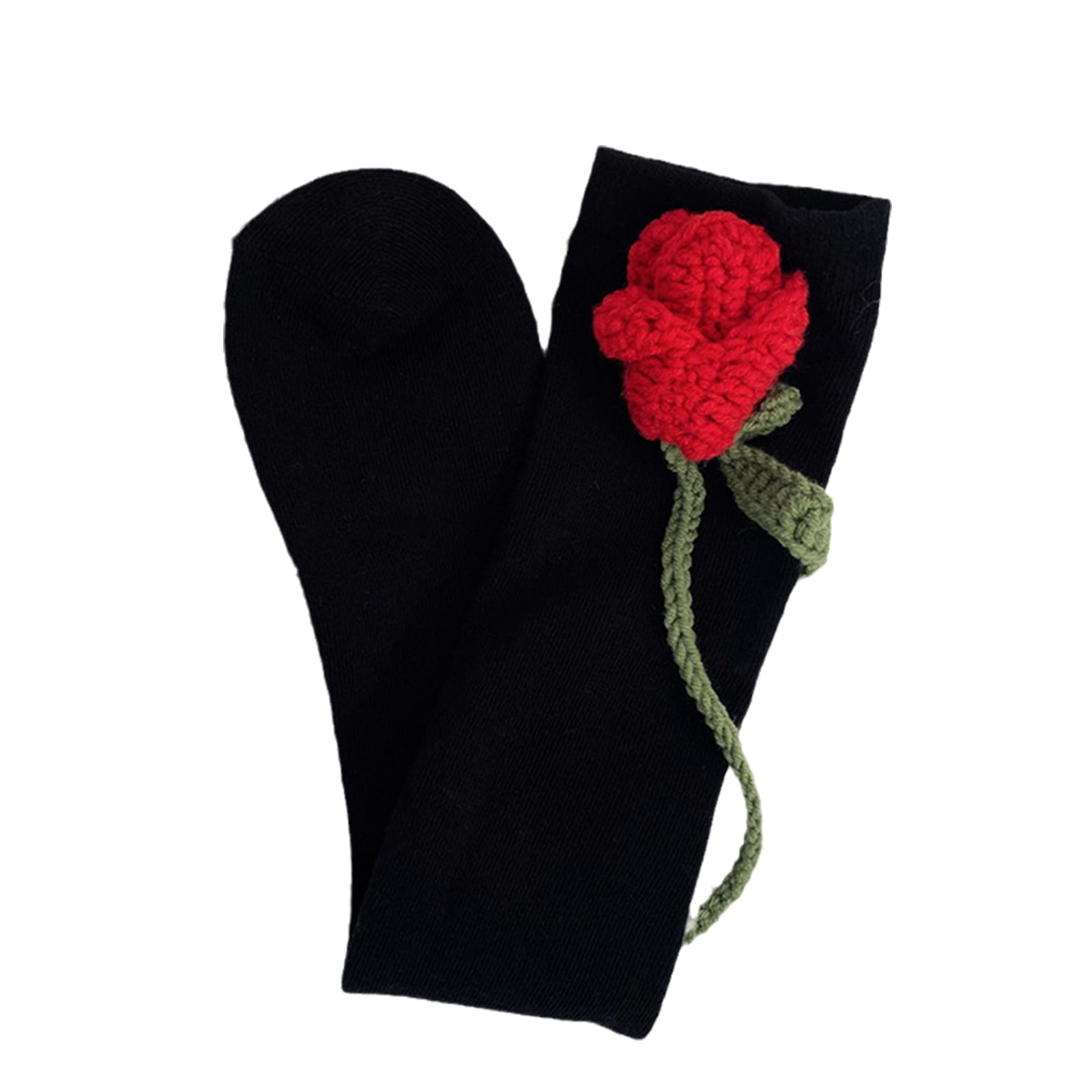 1 Pair Women Sweet Middle Tube Knee High Socks Crocheted Flower ...