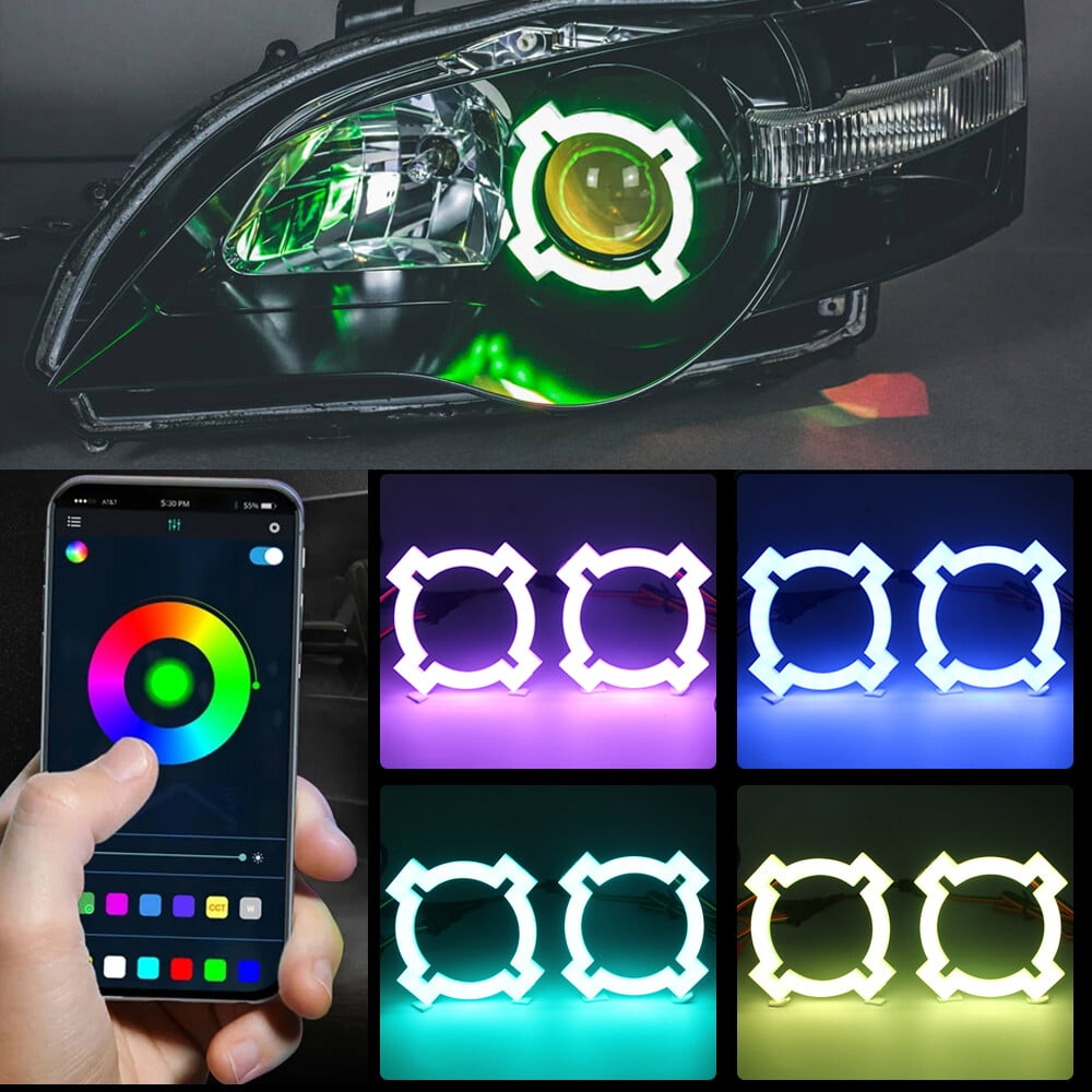 1 Pair X Shape RGB LED Halo Rings Bluetooth APP LED Angel Eyes DRL For ...