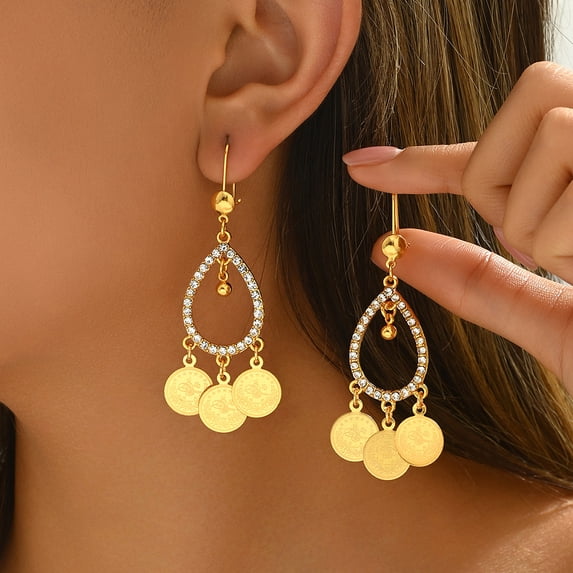1 Pair Zinc Alloy Chandelier Earrings Teardrop Design 72x30mm Elegant ...