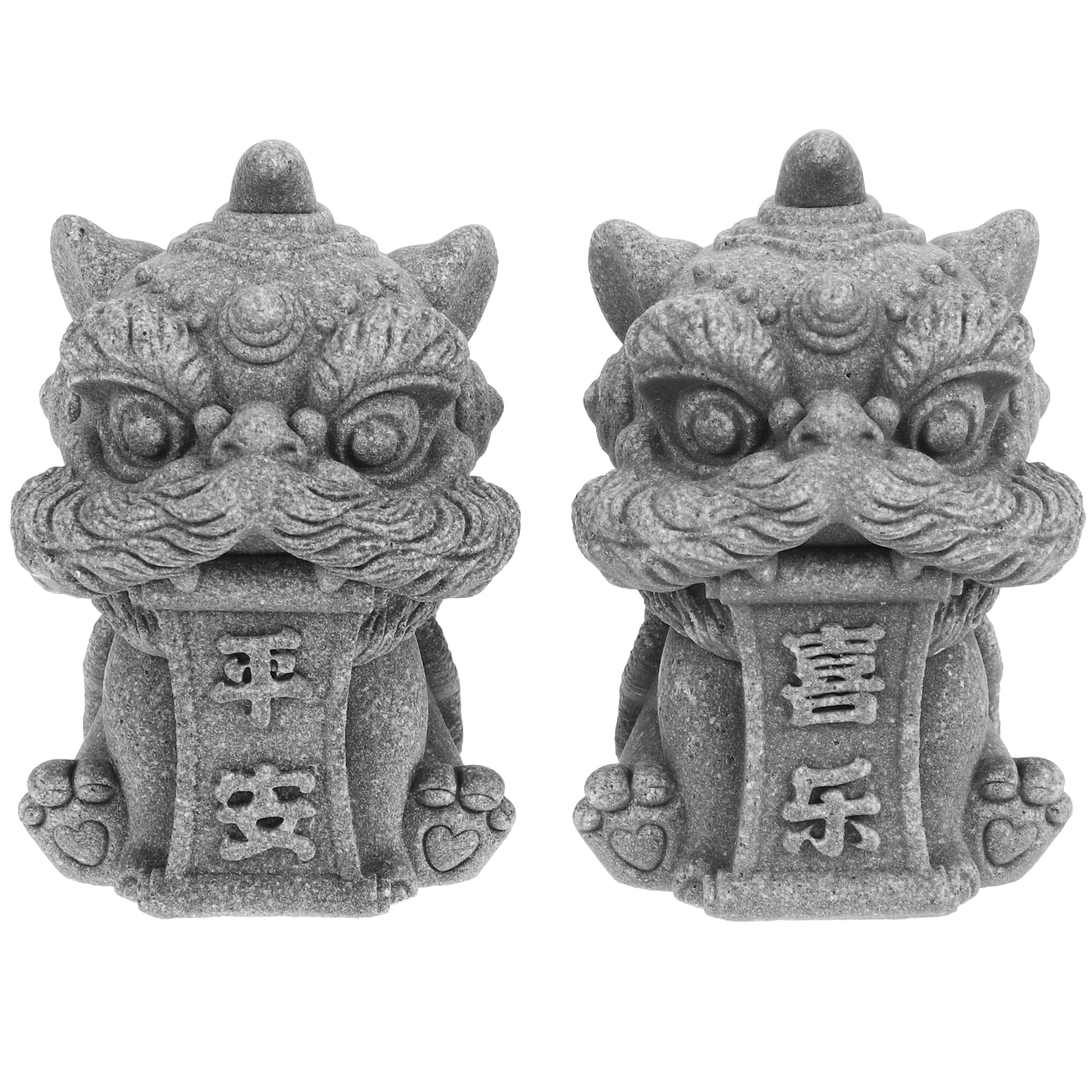 1 Pair of Antique Sandstone Lion Statues Miniature Guardian Lion ...