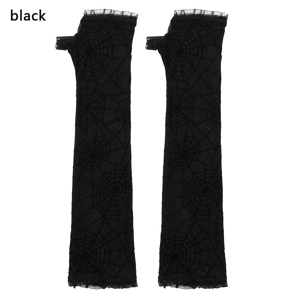 1 Pair of Fancy Dress Up Spider Web Half Finger Cosplay Gothic Mittens ...