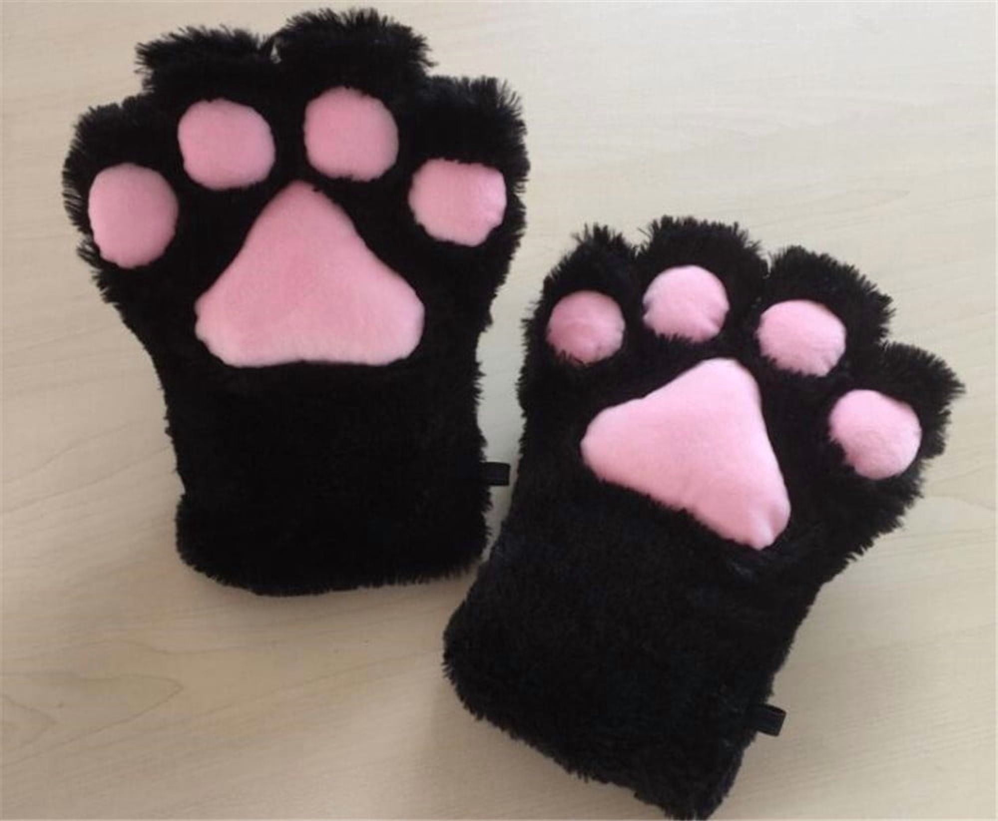 1 Pair of Fluffy Plush Bear and Cat Style Paw Claw Cosplay Gloves Model ...
