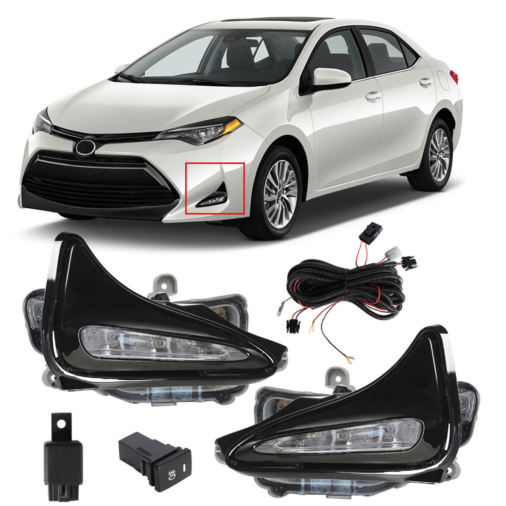 1 Pair of Fog Light Assembly DRL with Bulbs and Wiring Kit Replacement ...