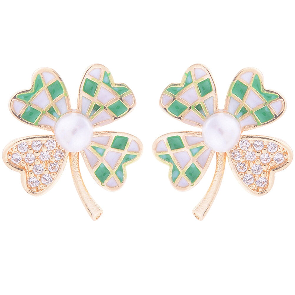 1 Pair of Party Earrings Rhinestone Ear Studs St. Patrick's Day Ear ...