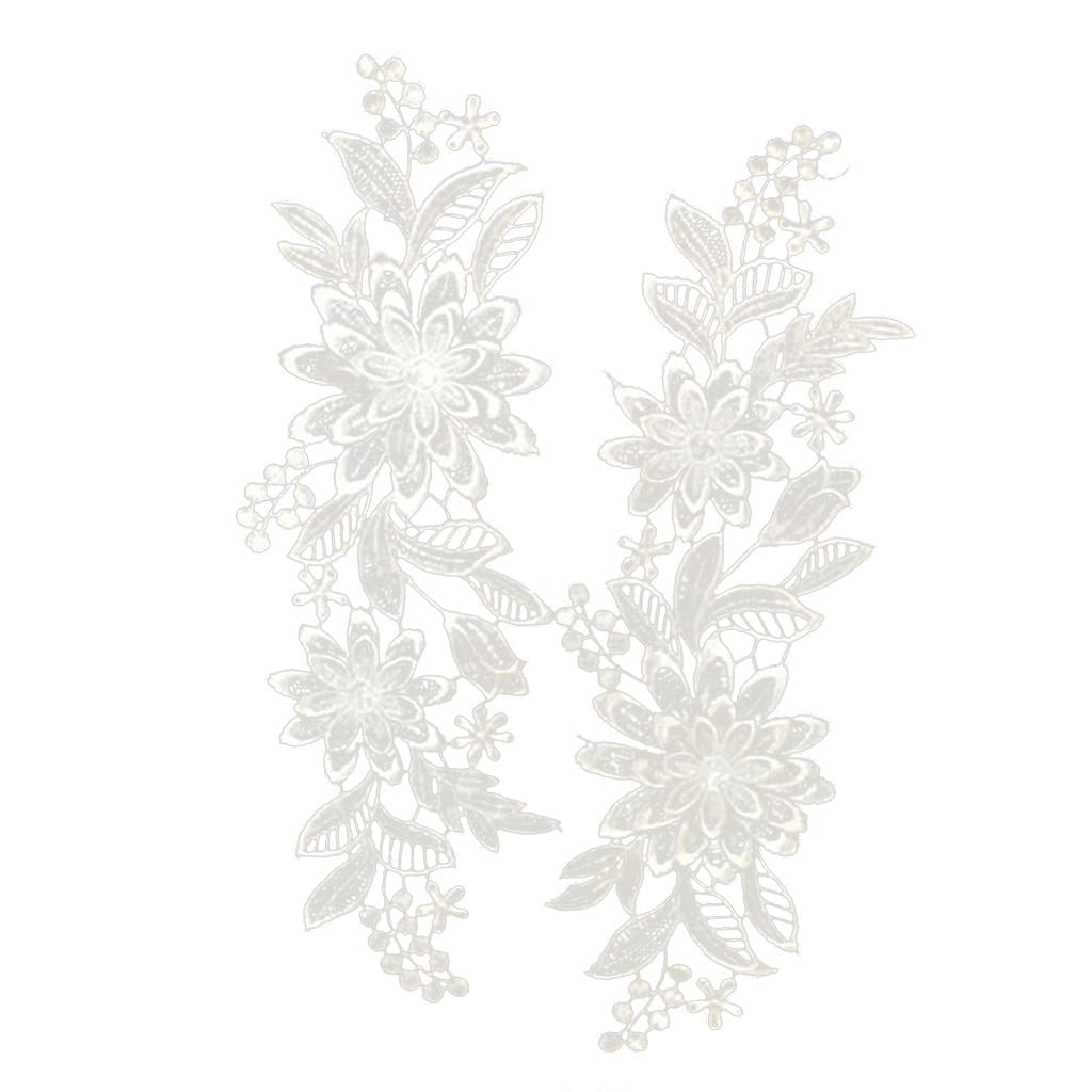 1 Pair of White lace of flower Applique Embroidered Sewing Craft s ...
