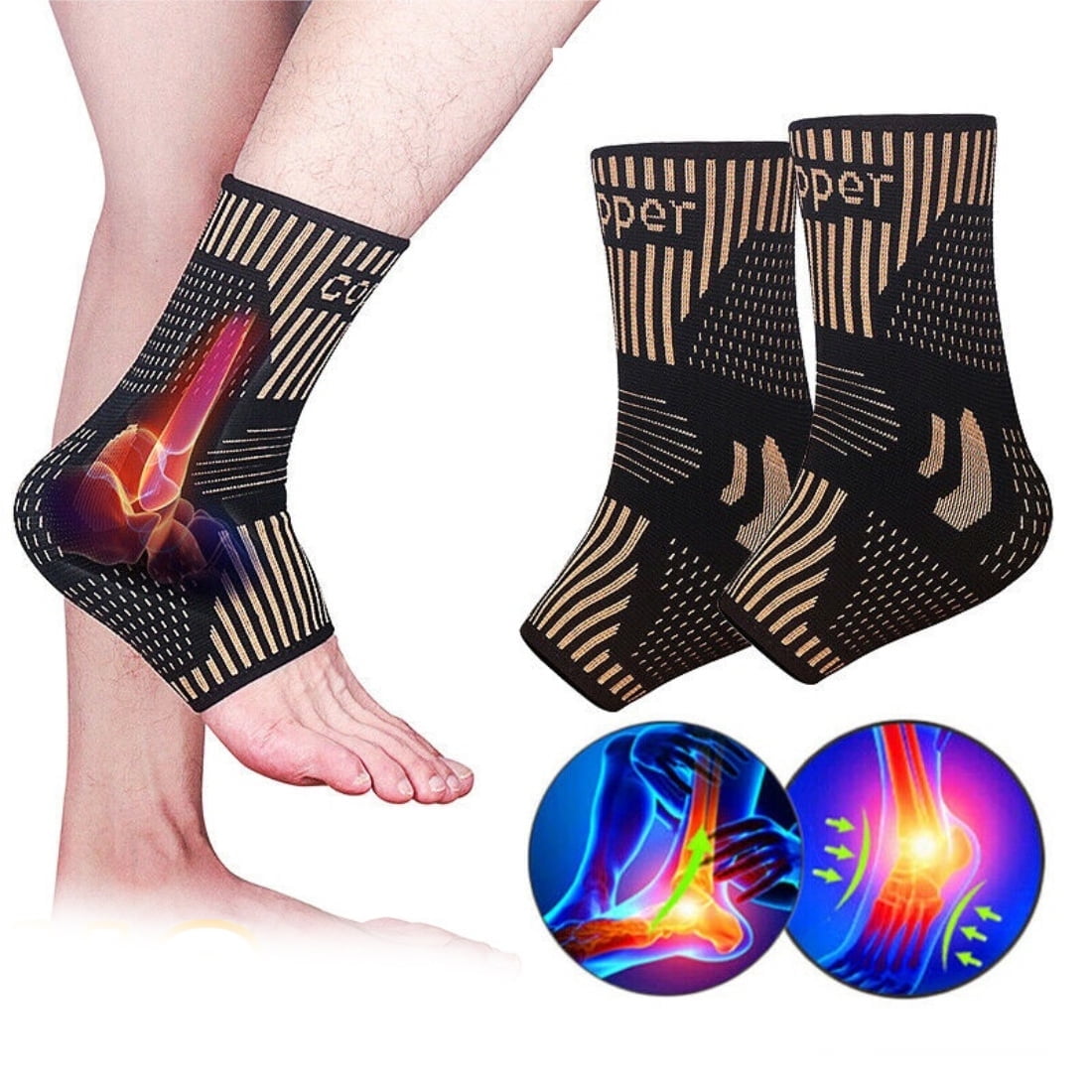 1 Pairs Copper Ankle Brace Compression Sleeve Support for Women & Men ...