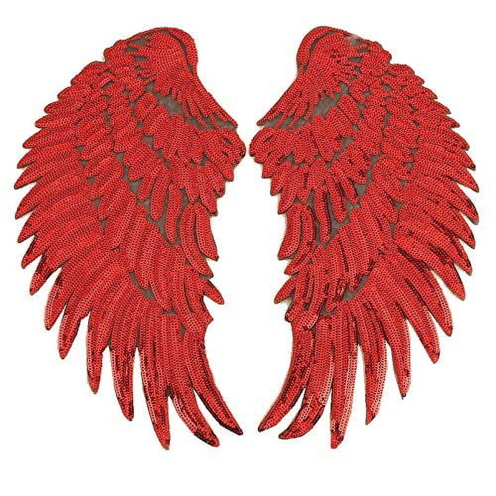 1 Pairs Red Sequin Wings Sew On Patches Applique Stickers Cloth Patch ...