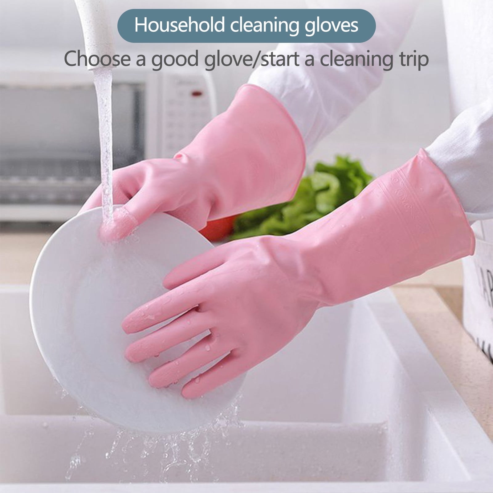 1 Pairs Rubber Gloves for Dishwashing Cleaning, Cotton Lined Household ...