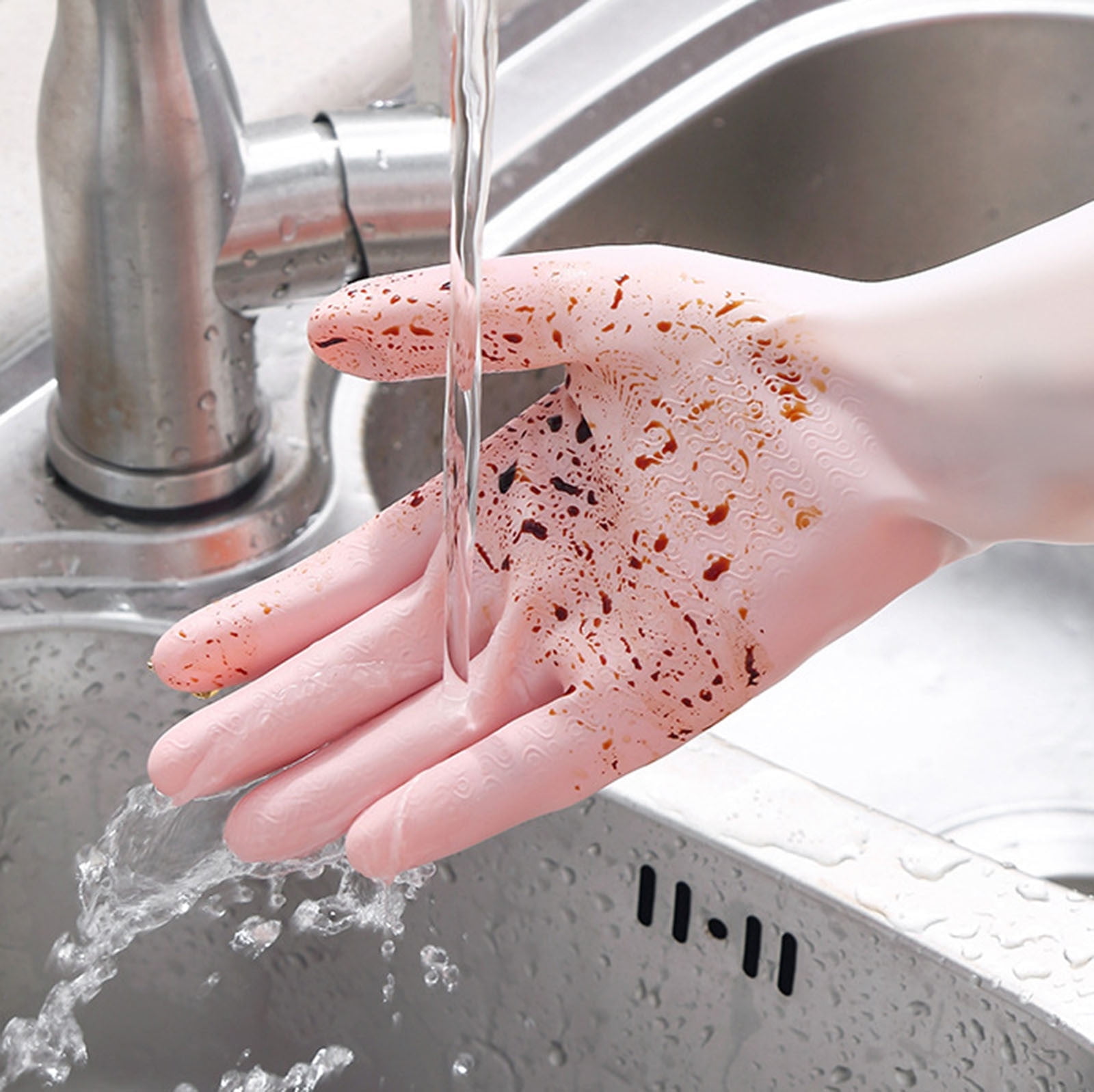 1 Pairs Rubber Kitchen Dishwashing Gloves, Reusable Waterproof Latex ...