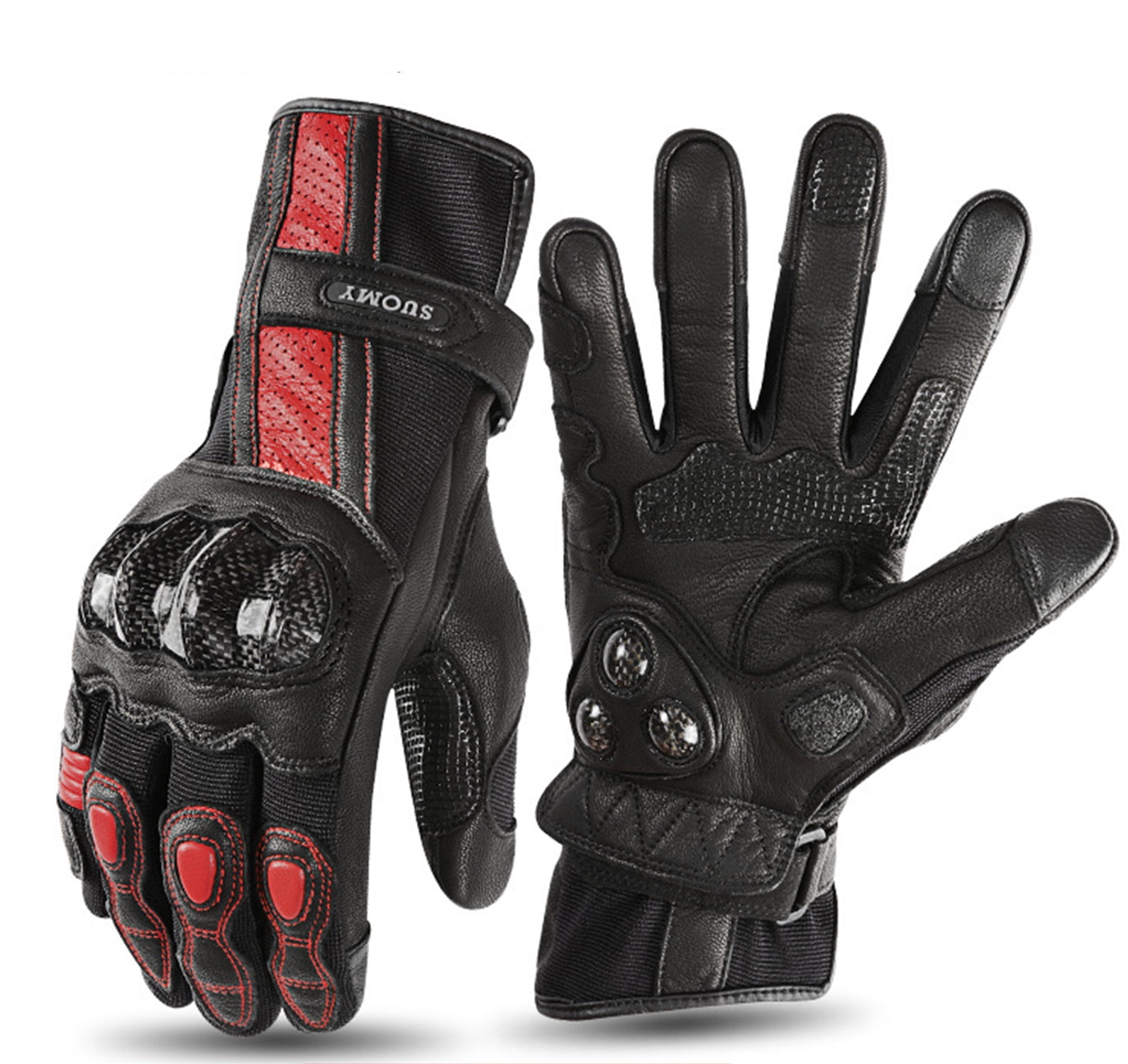 1 Pairs Sheepskin Motorcycle Gloves, White Carbon Fiber Shell Motocycle ...