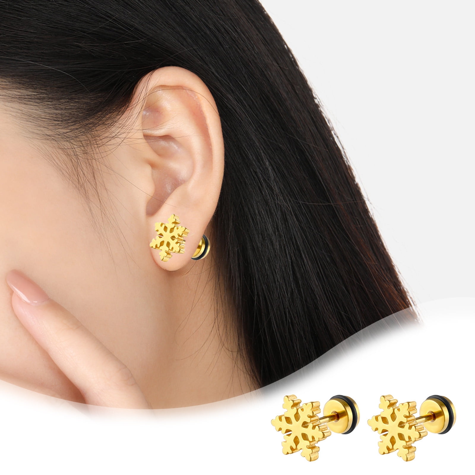 1 Pairs Stainless Steel Snow Flake Stud Earrings for Women Winter Elk Snowflake Earrings ...