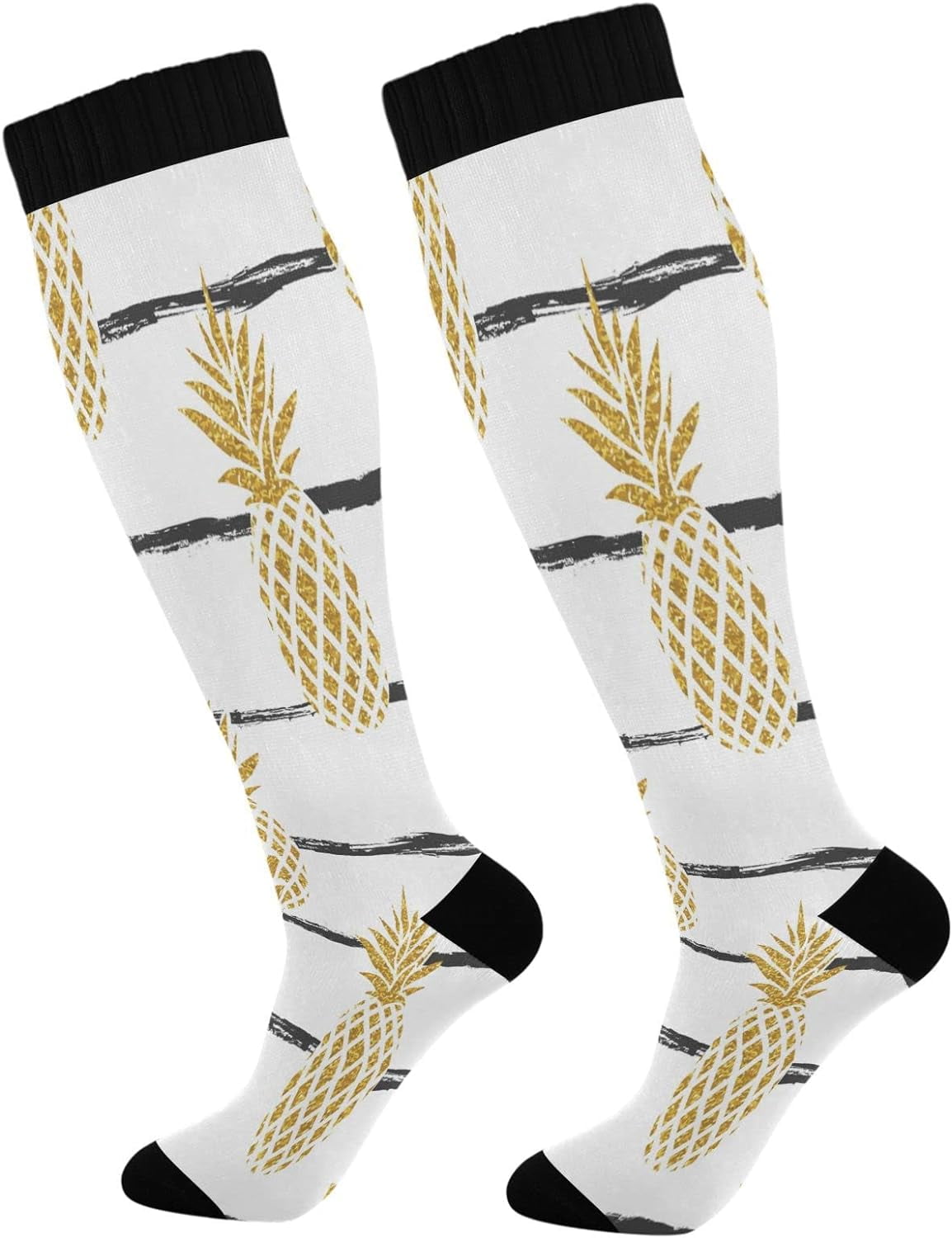 1 Pairs Summer Gold Pineapple Compression Socks for Women Men Knee High ...
