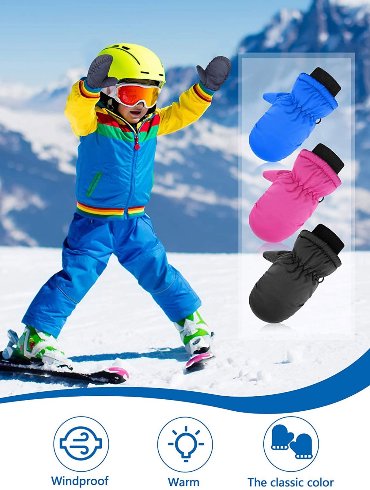 1 Pairs Toddler Kids Baby Boys Girls Ski Gloves Waterproof Warm Snow ...