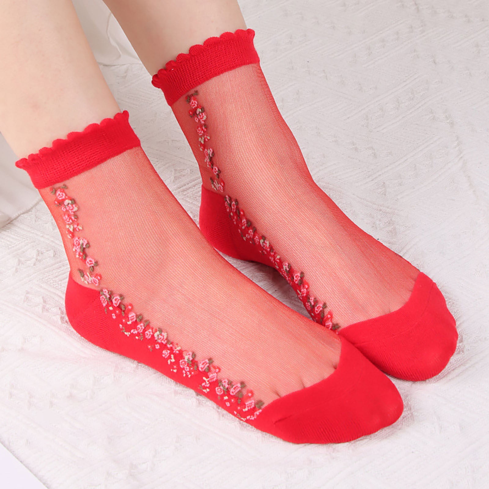 1 Pairs Unisex Warm Soft Embroidered Mesh Sport Socks Medium Stockings ...