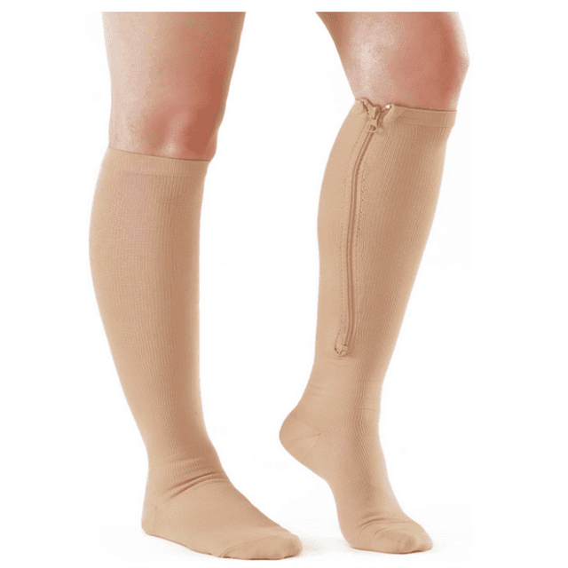 1 Pairs Zipper Pressure Compression Socks Stockings Leg - Open Toe Knee ...