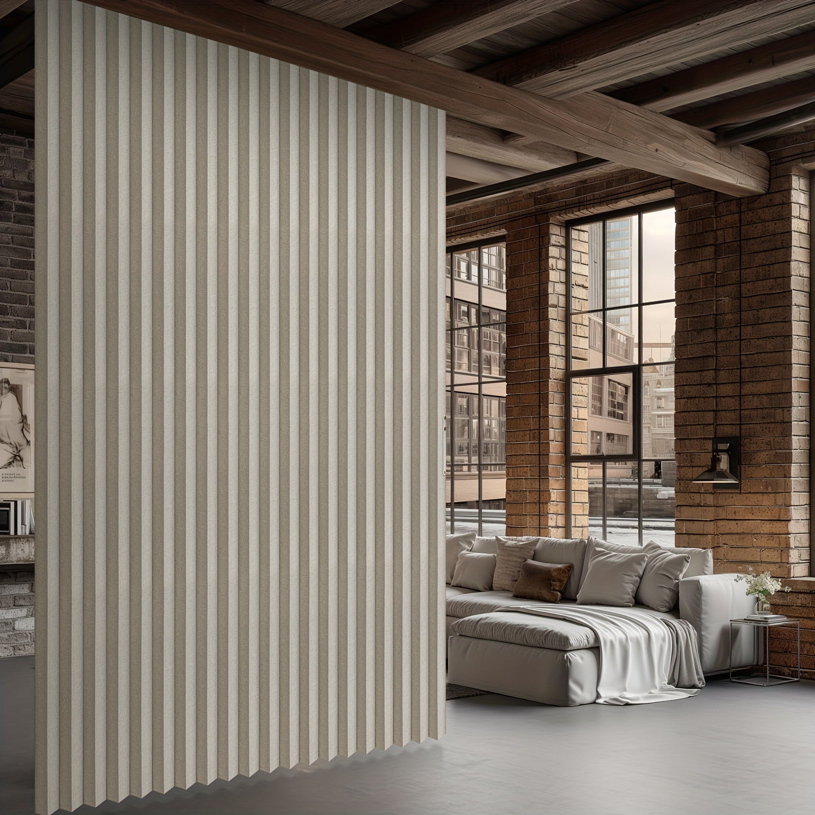 1 Panel, Cream White Blackout Accordion Curtain Room Divider - UV ...