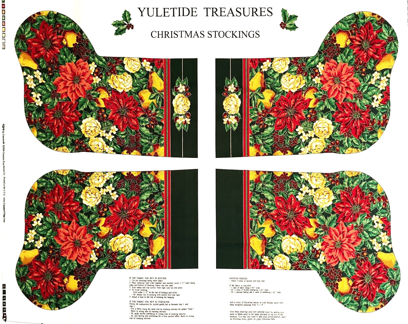 1 Panel - Cut & Sew DIY Classic Christmas Stockings Cotton Fabric Panel ...