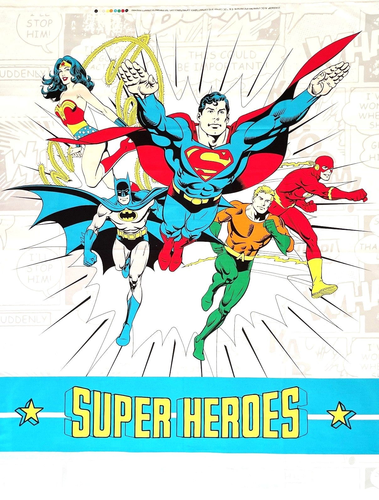 1 Panel - DC Comics Super Heroes Superman Batman & More Cotton Fabric ...