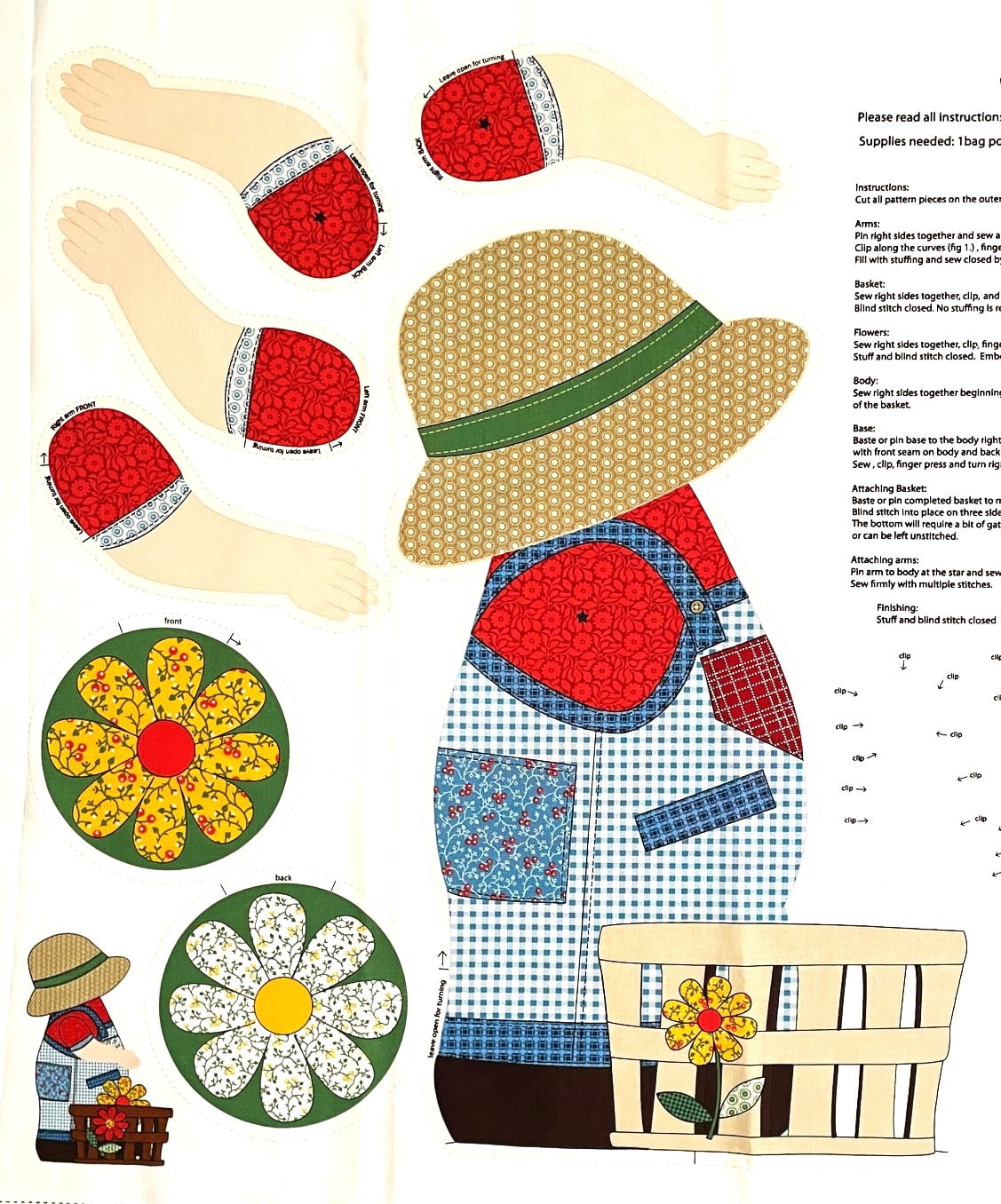 1 Panel - DIY Sunny Boy Sam Plush Doll Cut & Sew Cotton Fabric Panel ...
