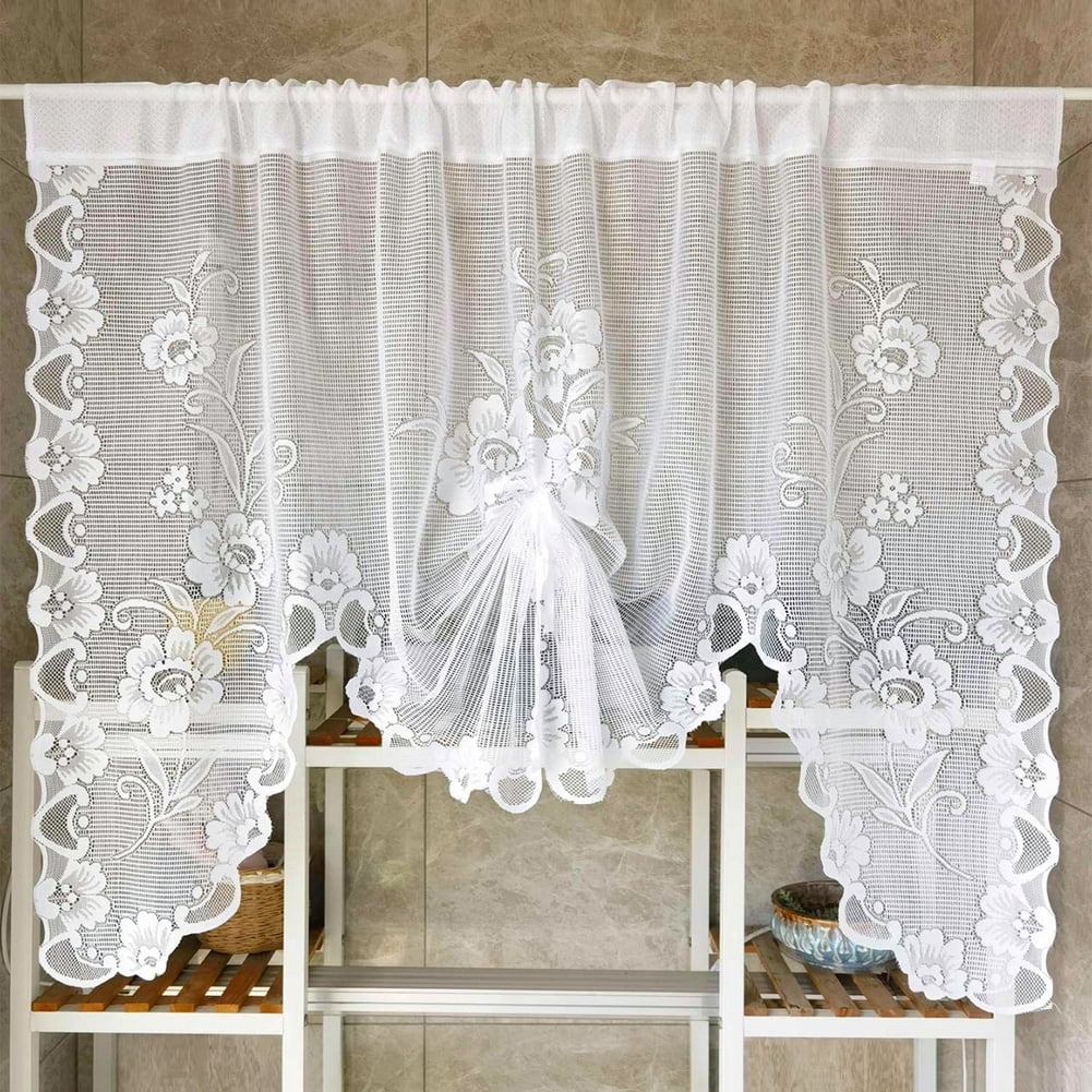 1 Panel Floral Embroidery Sheer Lace Curtain Valance Princess Style ...