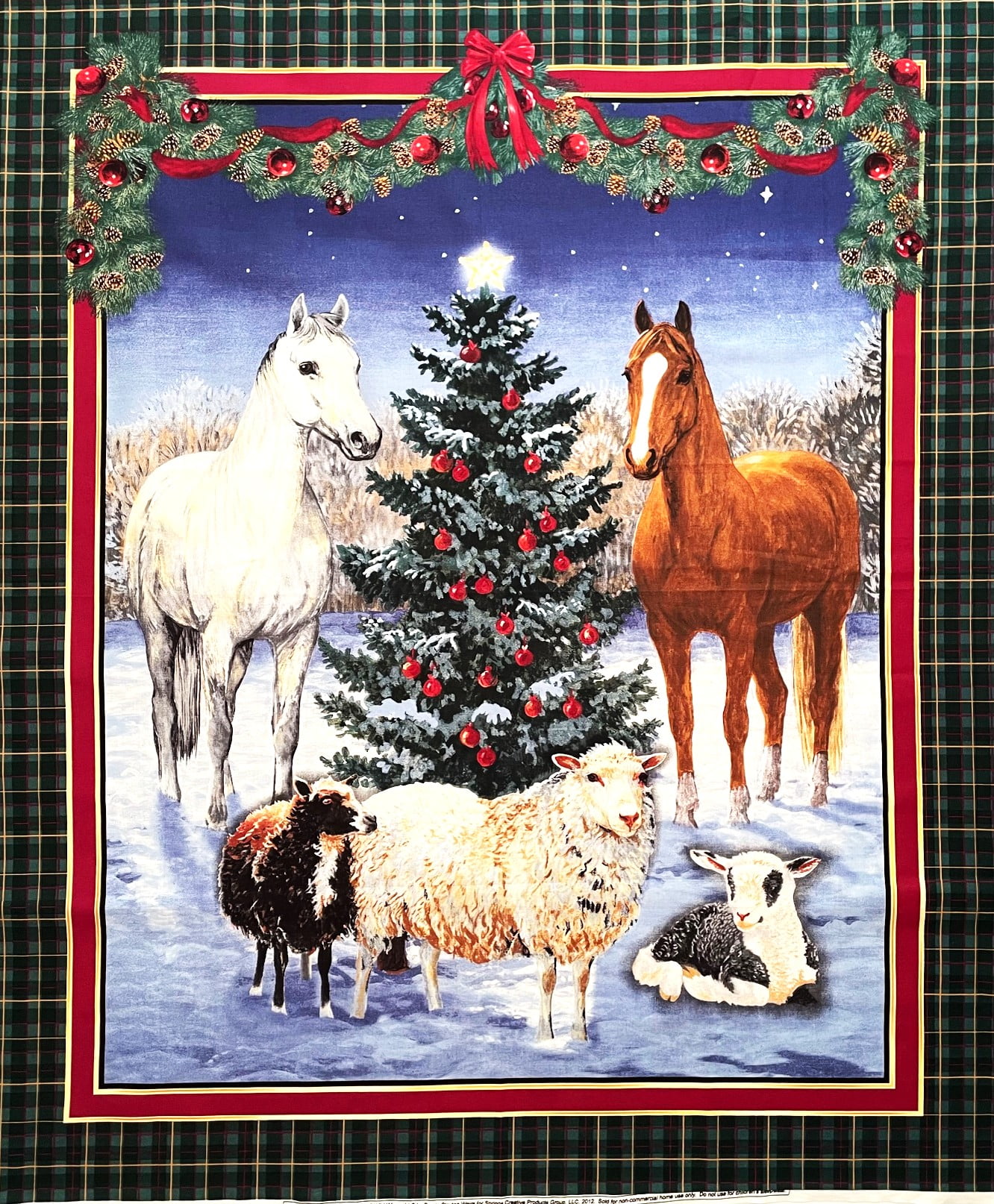 1 Panel - Horses & Sheep Farm Christmas Cotton Fabric Panel - Persis ...
