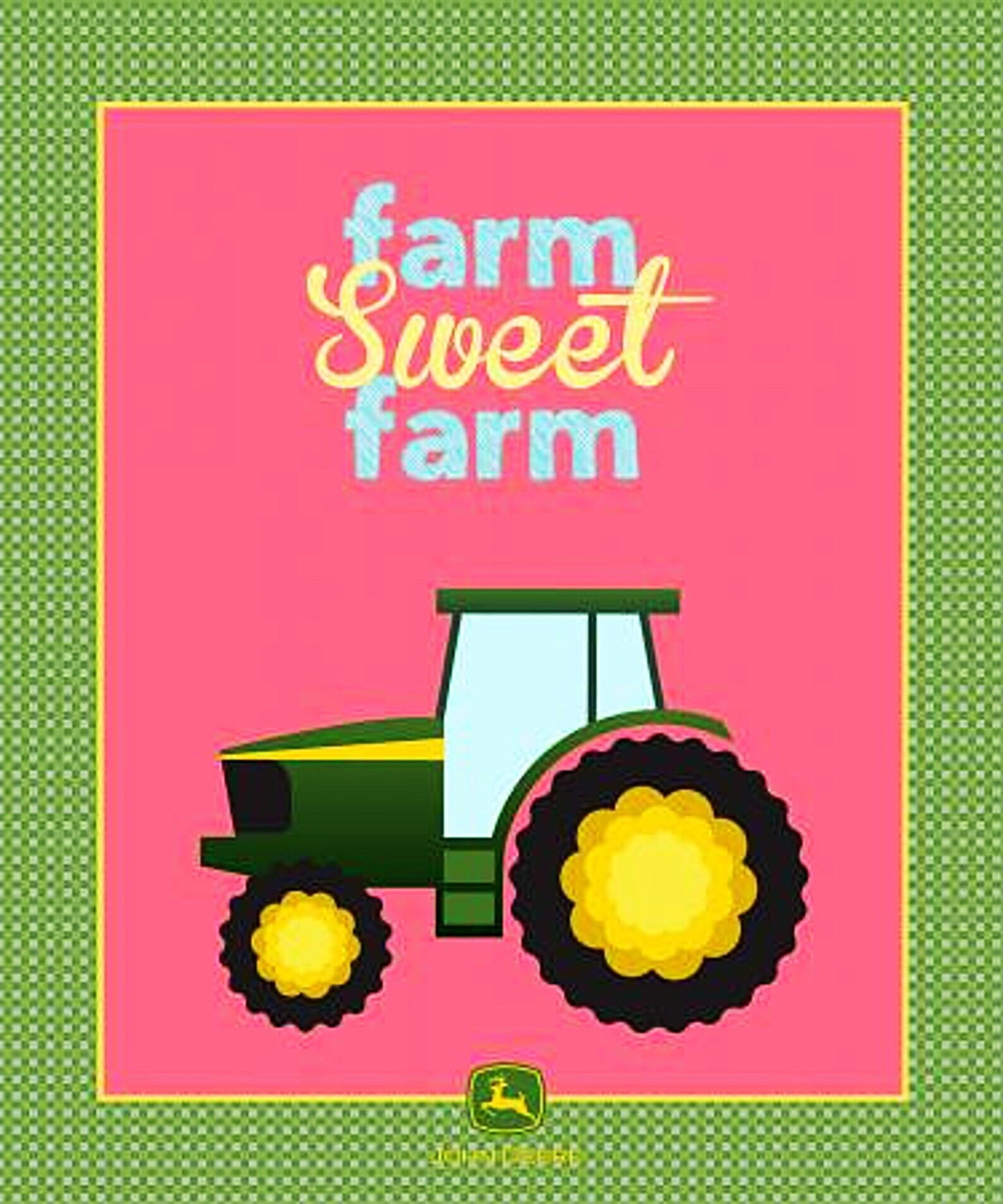 1 Panel - John Deere Farm Sweet Farm Tractor in Pink & Green Cotton ...