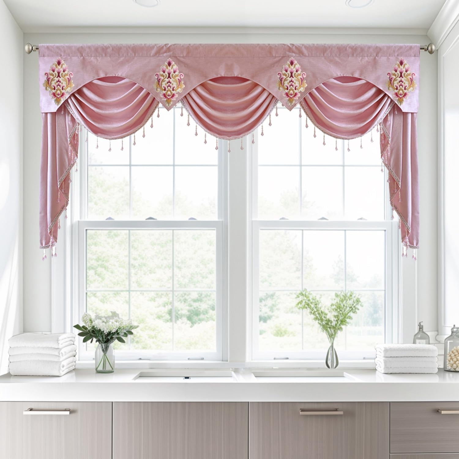1 Panel Luxury Waterfall Valance European Embroidery Curtain Valance ...