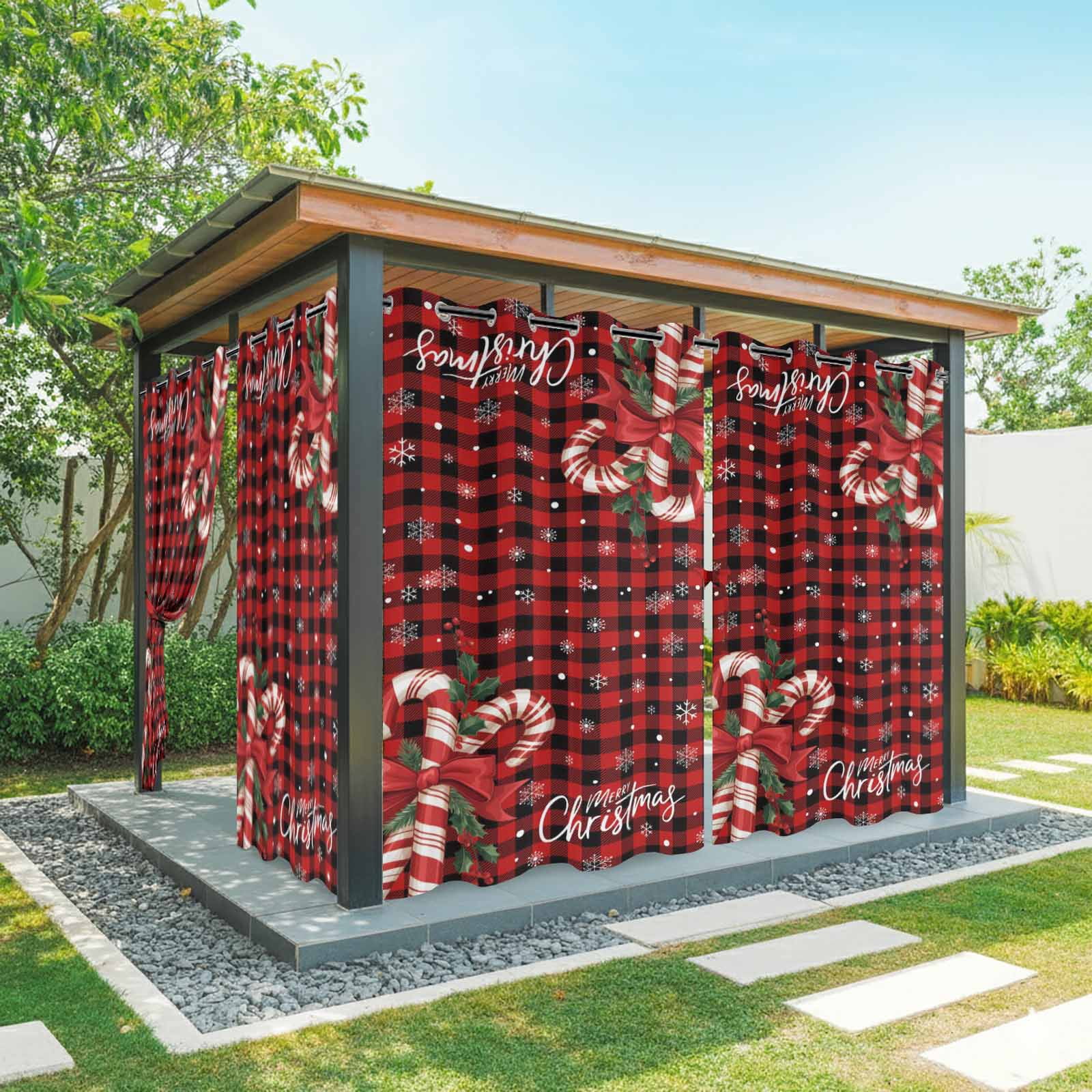 1 Panel Outdoor Curtains for Patio Waterproof 54"x108" Christmas Candy ...