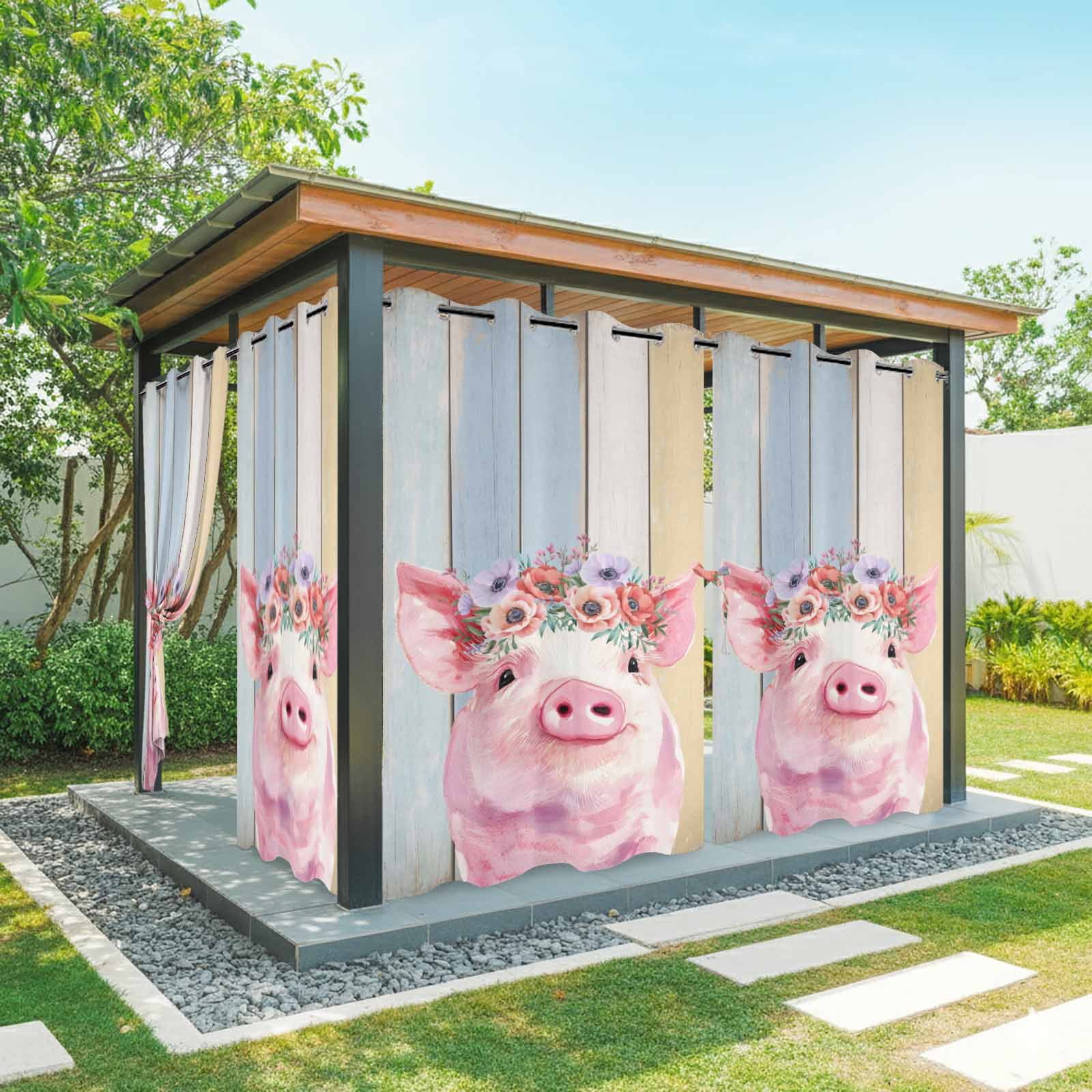1 Panel Outdoor Curtains for Patio Waterproof 54"x108" Farmhouse Pig ...