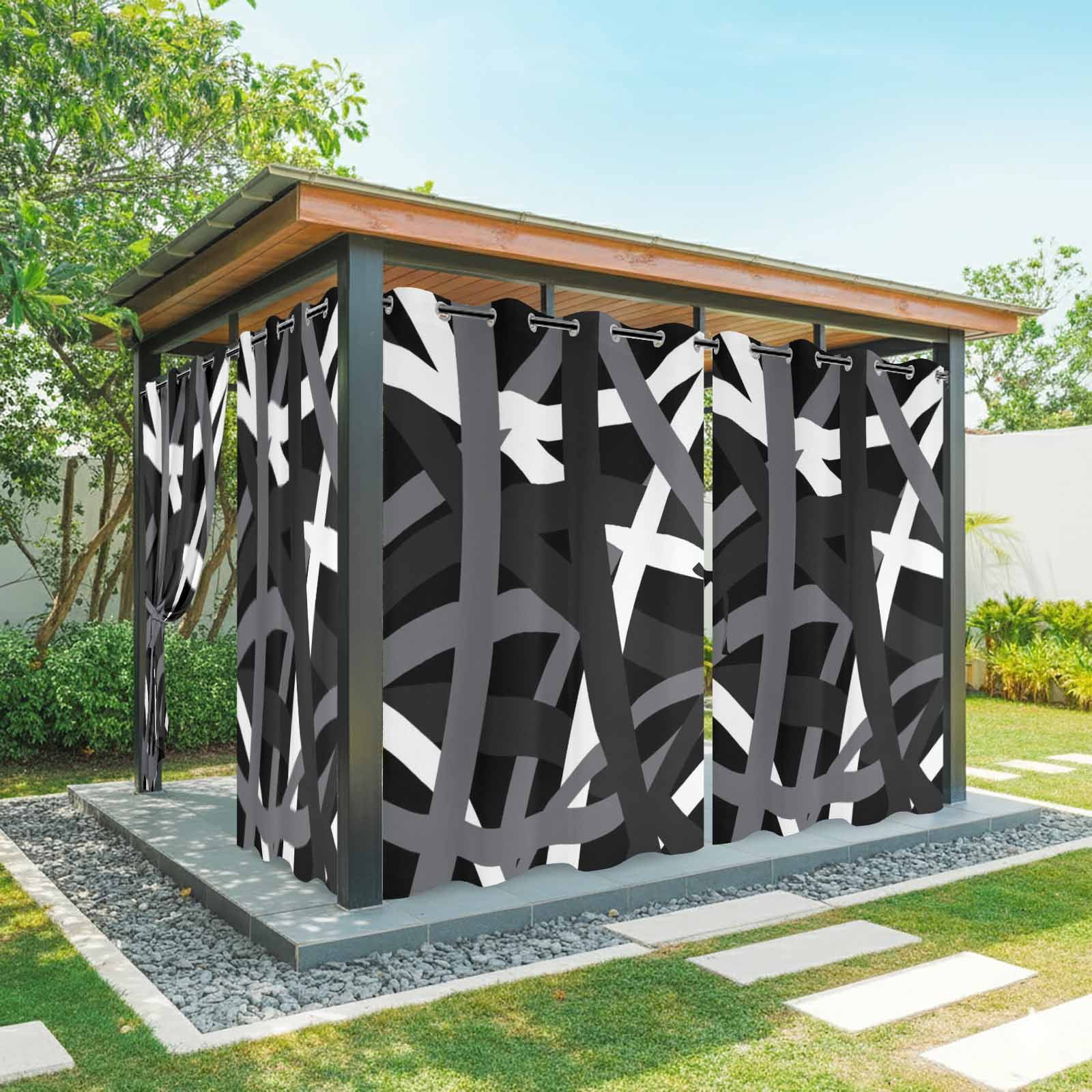 1 Panel Outdoor Curtains for Patio Waterproof 54"x108" Gray Black ...