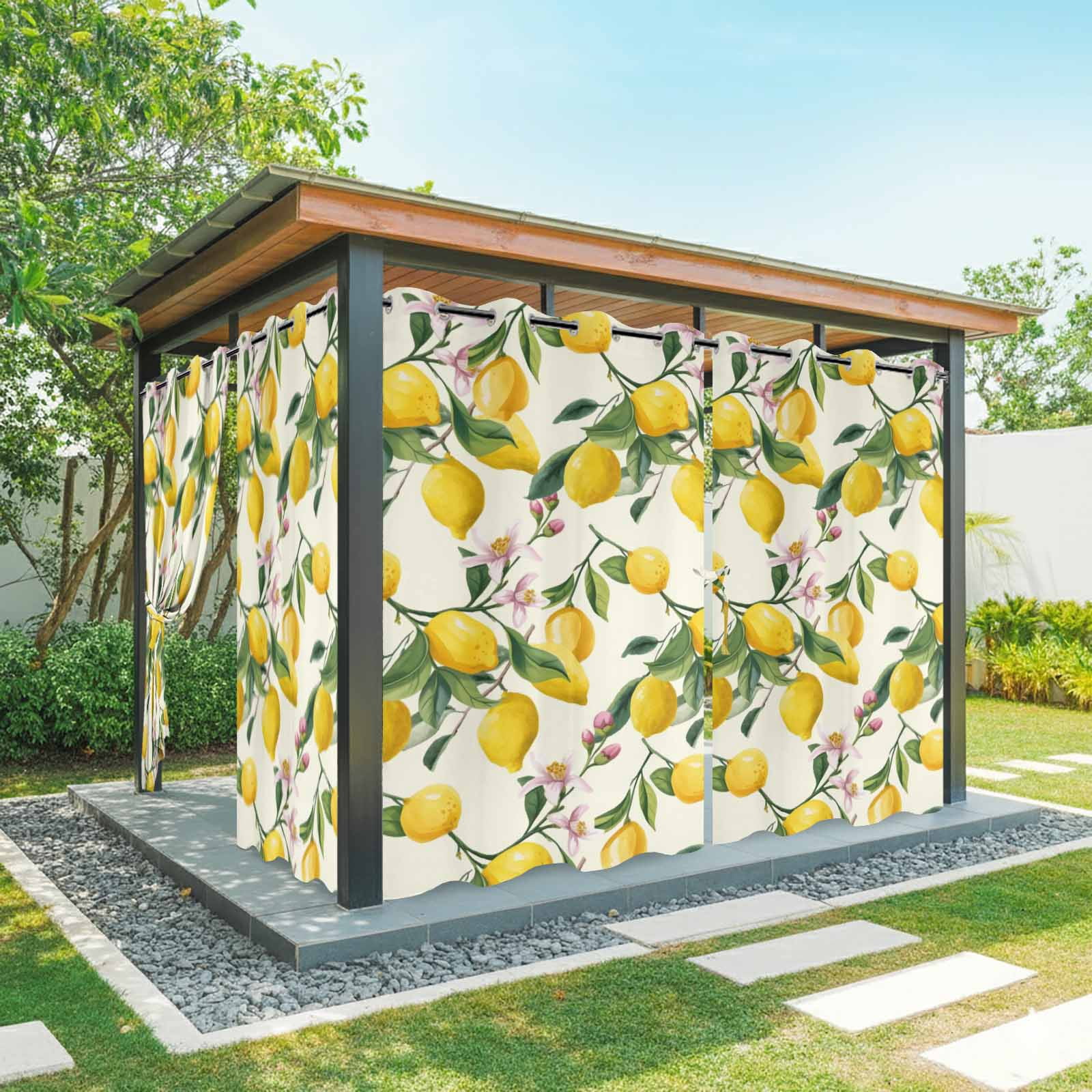 1 Panel Outdoor Curtains for Patio Waterproof 54"x108" Lemons ...