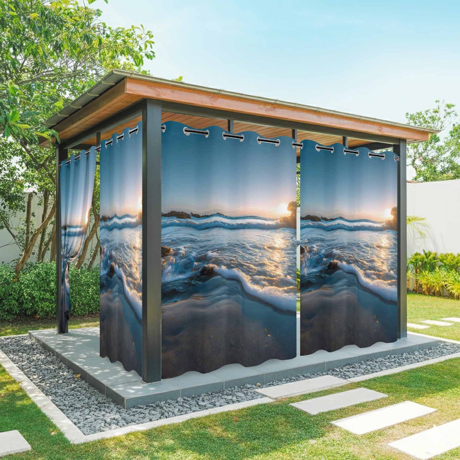 1 Panel Outdoor Curtains for Patio Waterproof 54"x84", Beach Reef ...