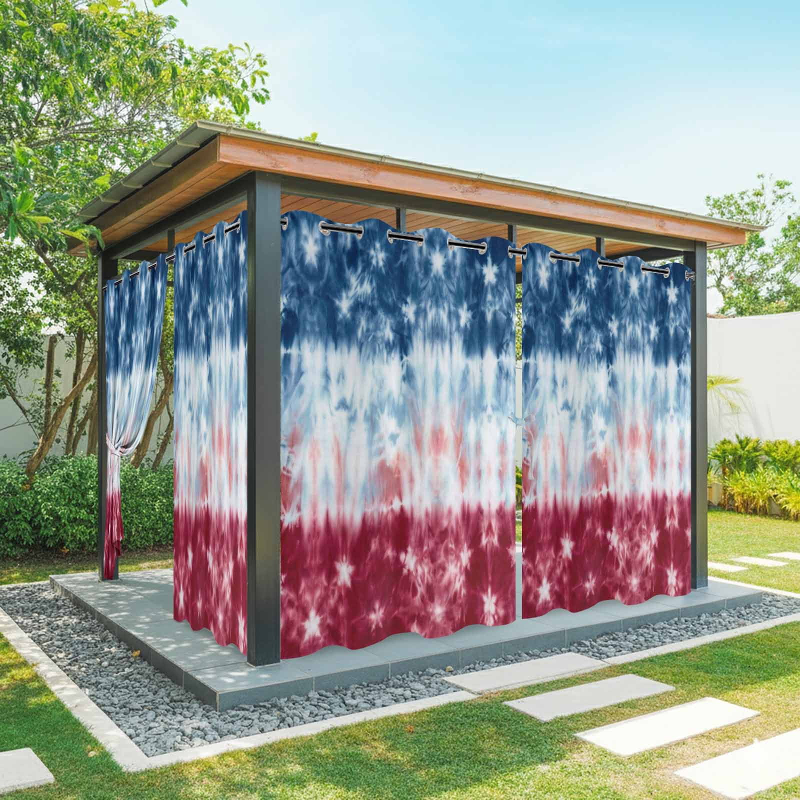 1 Panel Outdoor Curtains for Patio Waterproof 54"x84", Blue White Red ...